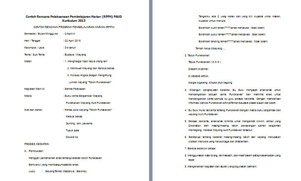 Contoh RPPH dan RPPM PAUD Kurikulum 2013