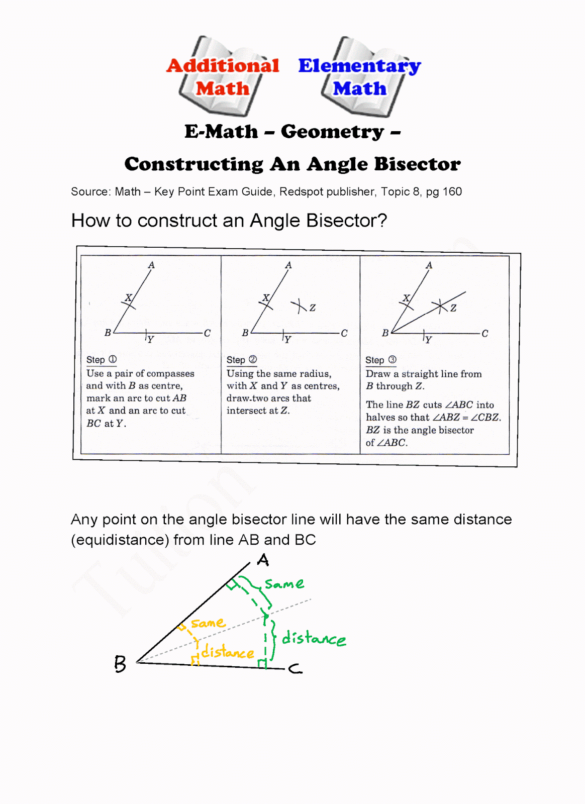 E-Math - Geometry - Constructing an Angle Bisector | Singapore ...