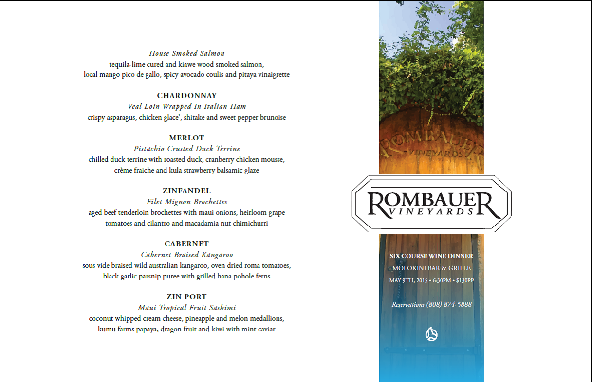 Rombauer Wine Dinner, May 9th