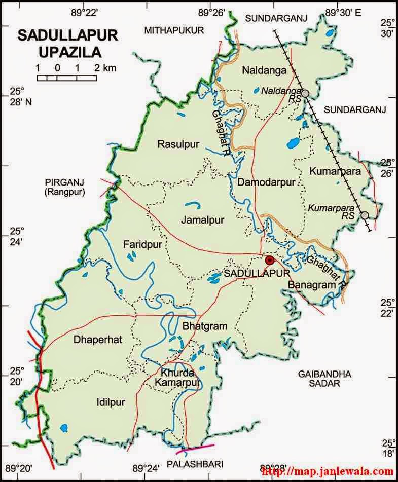 Sadullapur Upazila Map, Gaibandha District, Bangladesh