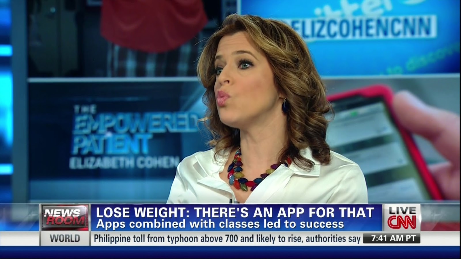 Ladies in Satin Blouses: Elizabeth Cohen - white satin blouse