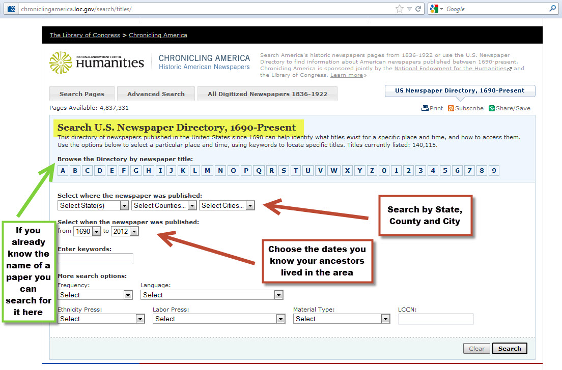 Family History Class Notes: US Historic Newspapers Finding Aid ...