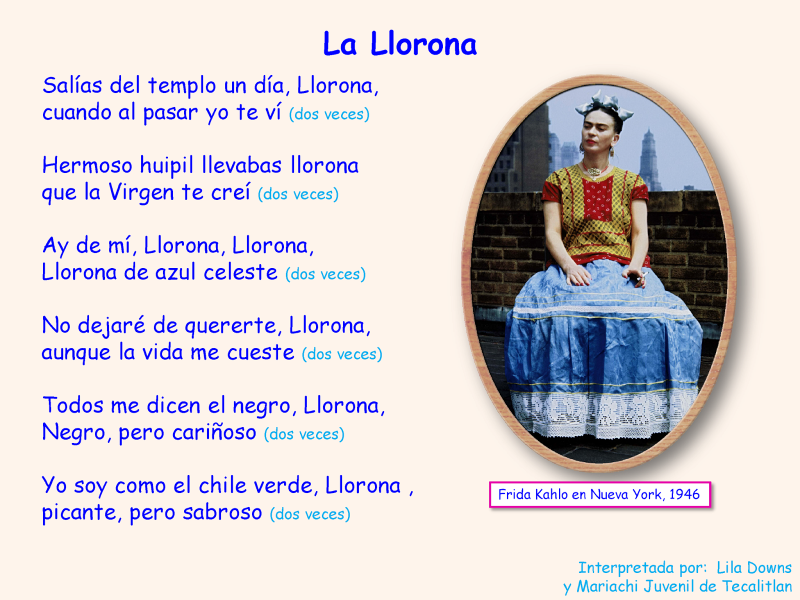 Me encanta escribir en español: Canción: La Llorona