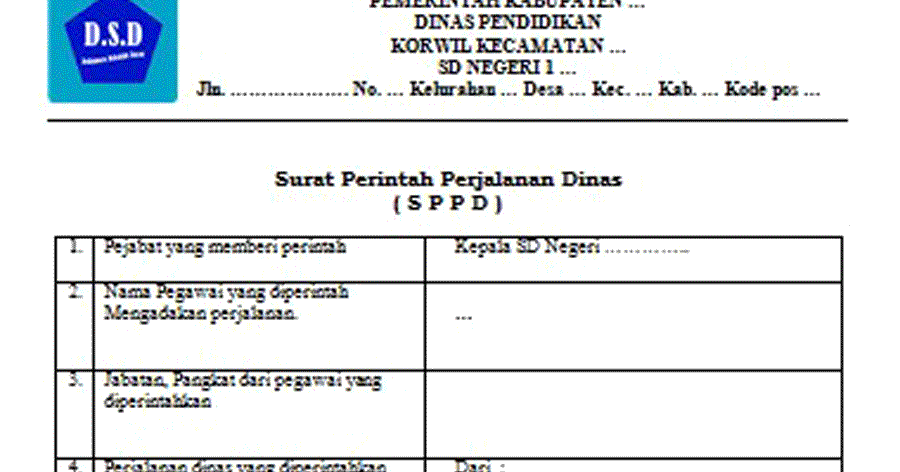 Contoh Format SPPD Guru dari Sekolah - Dokumen Sekolah Dasar
