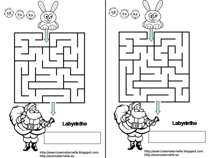 Maternelle: Labyrinthes avec un lapinet le Père Noël