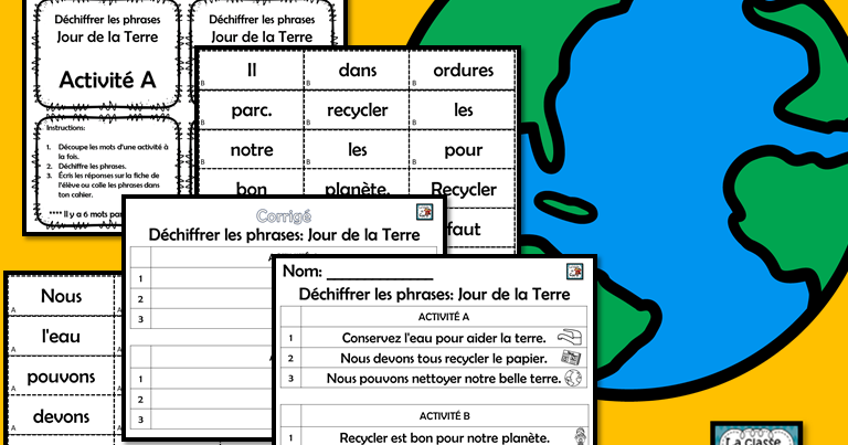 la classe de caro.: Déchiffrer les phrases – Jour de la Terre