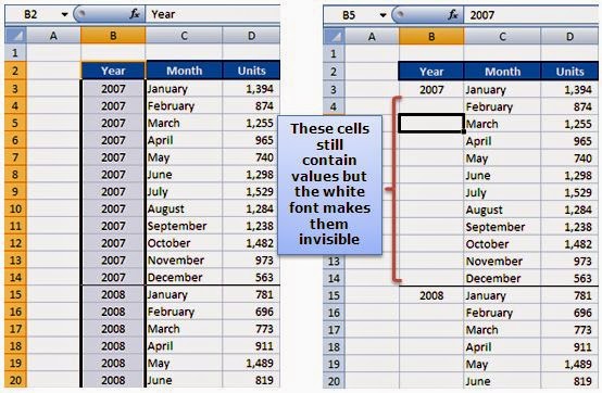 Hide Duplicate Repeating Values In A Column In MS Excel Excel Tips hide-duplicate-repeating-values-in-a-column-in-ms-excel-excel-tips