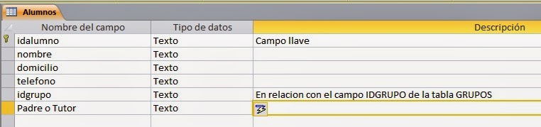 MIcrosoft Access: Tablas para la base de datos Escuela y su estructura