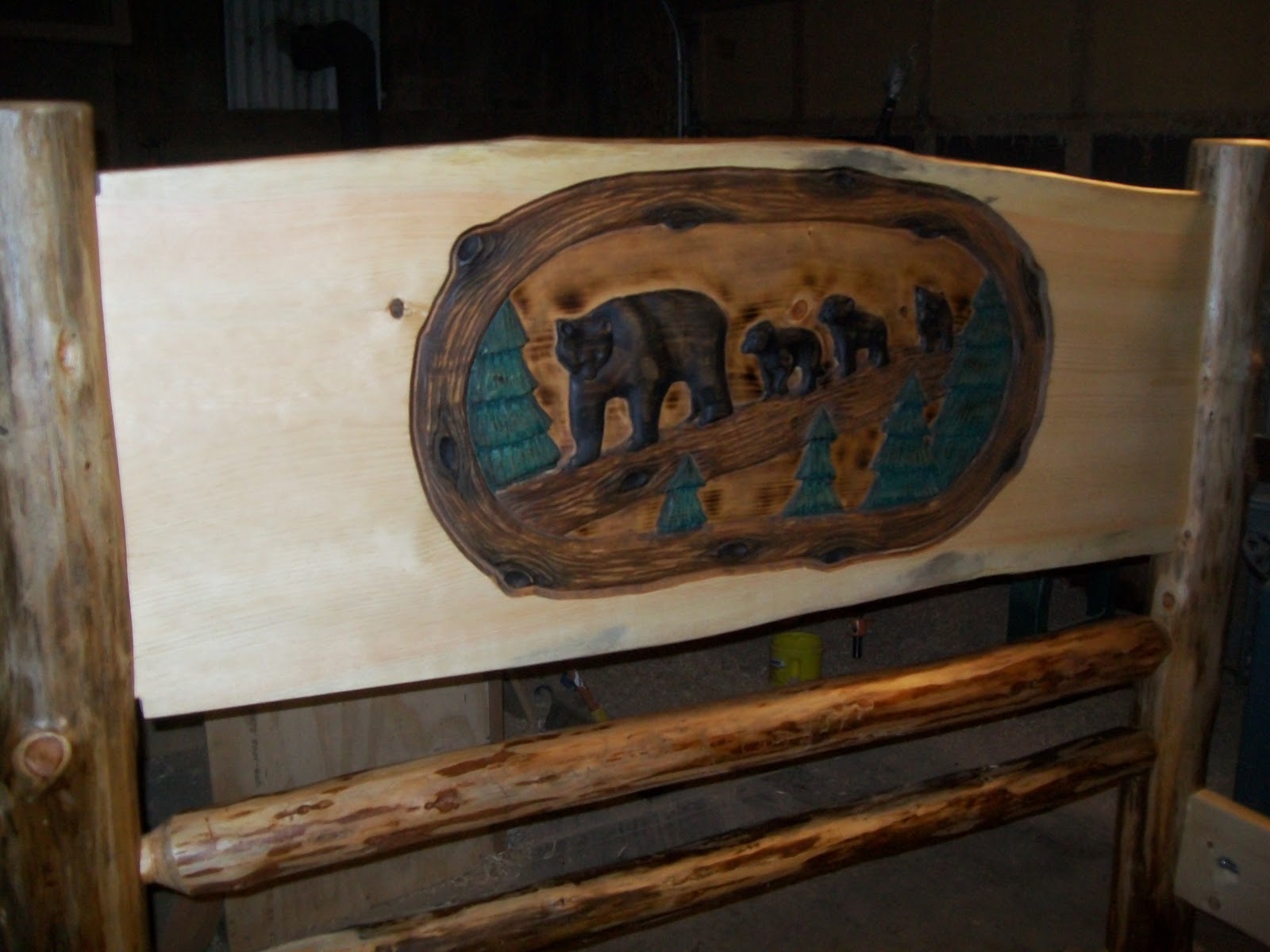 Sabella Custom Furniture: Carved Bear Log Bed ~ $1,800