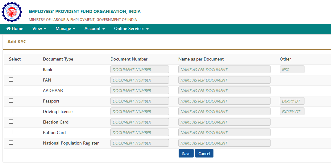 EPFO KYC Update: How to link AADHAR, PAN, Bank Account and other ...
