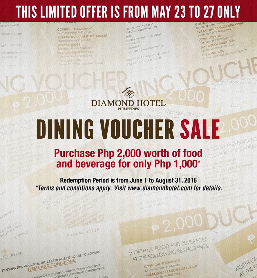 Manila Shopper: Diamond Hotel Dining Voucher SALE: May 2016