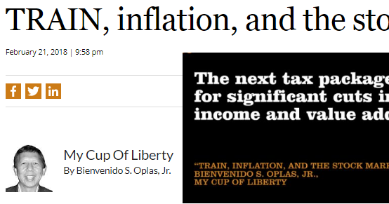 Government and Taxes: BWorld 190, TRAIN, inflation and the stock market
