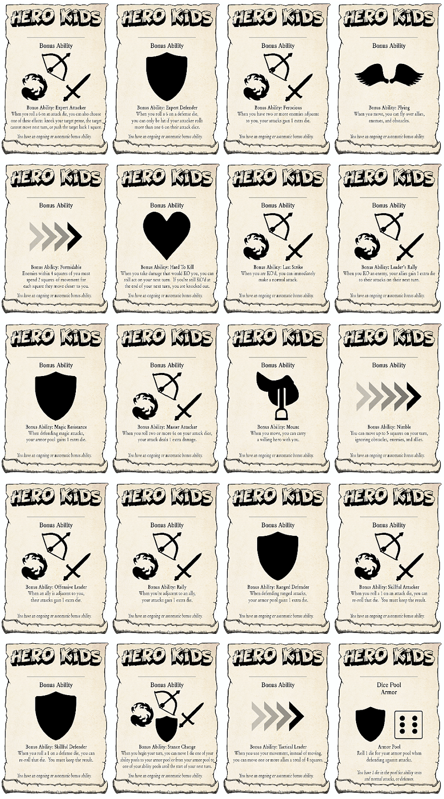 Hero Kids RPG: Hero Advancement Cards