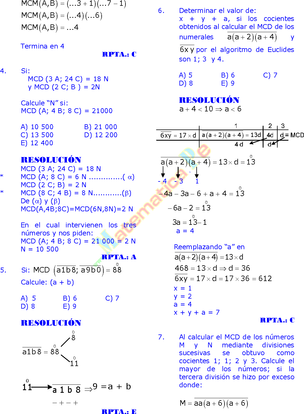 MÁXIMO COMUN DIVISOR Y MÍNIMO COMUN MÚLTIPLO EJERCICIOS RESUELTOS DE ...