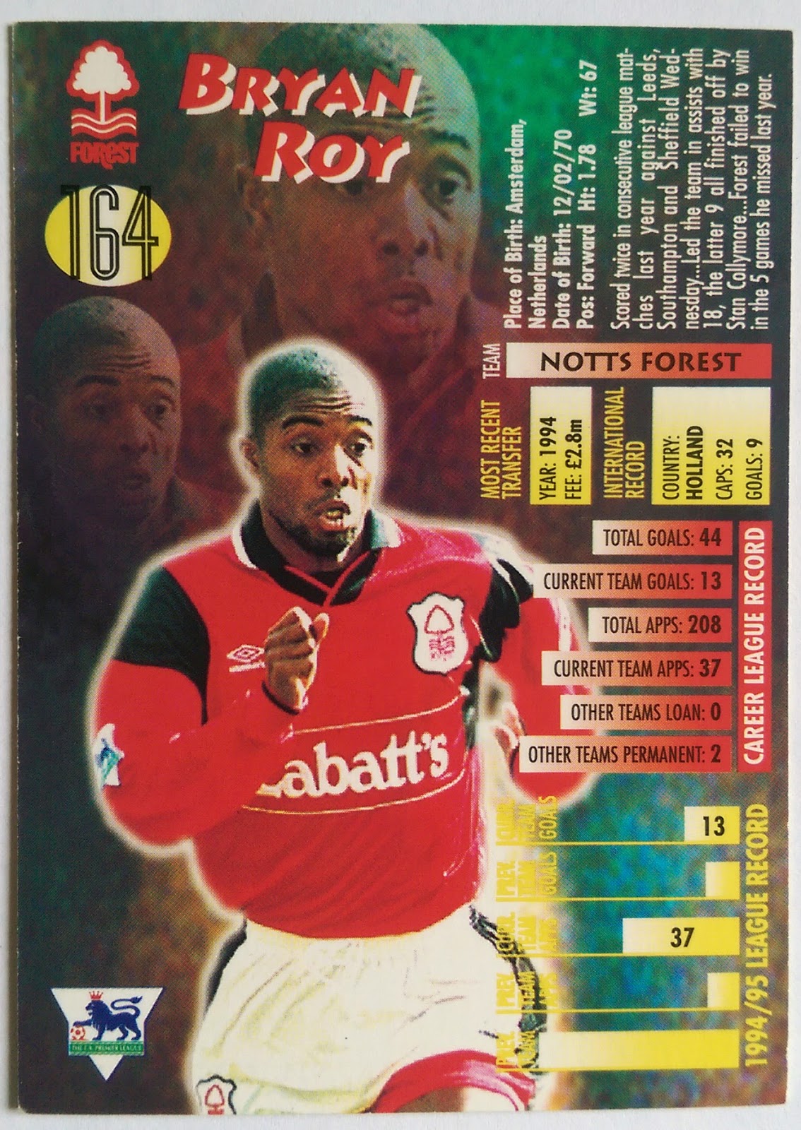 NFFC Cards & Stickers: Merlin Ultimate 1995/96 Bryan Roy