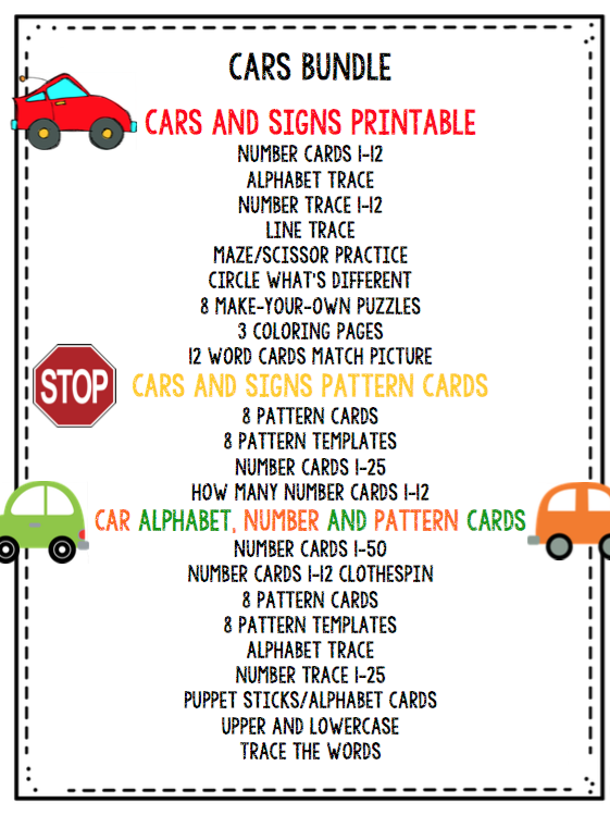 Preschool Bundle Cars and Signs ~ Preschool Printables