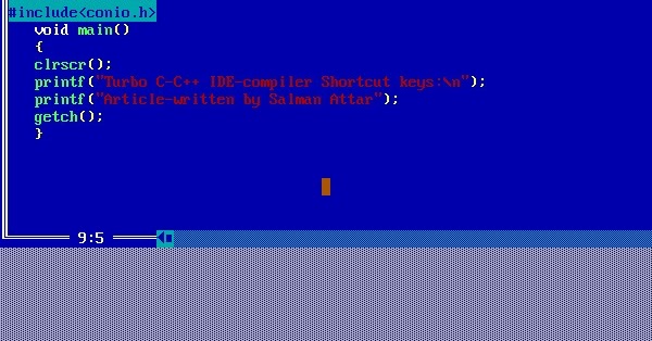 Turbo C/C++ IDE/Compiler Shortcut keys