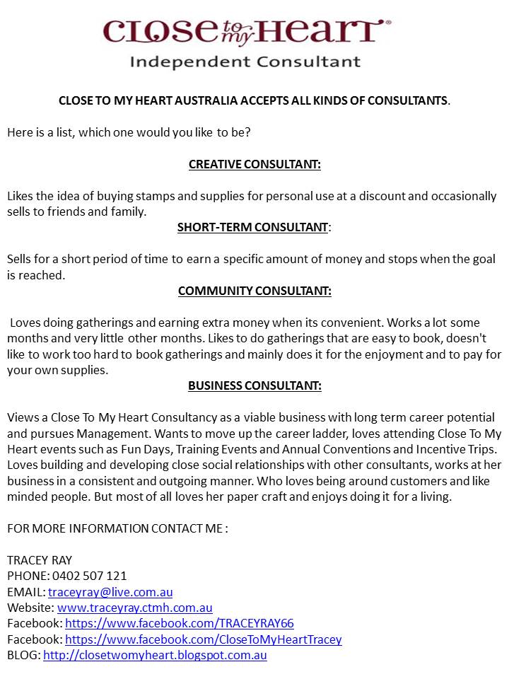 CLOSE TO MY HEART - TRACEY - CTMH Australia: JOIN CLOSE TO MY HEART ...