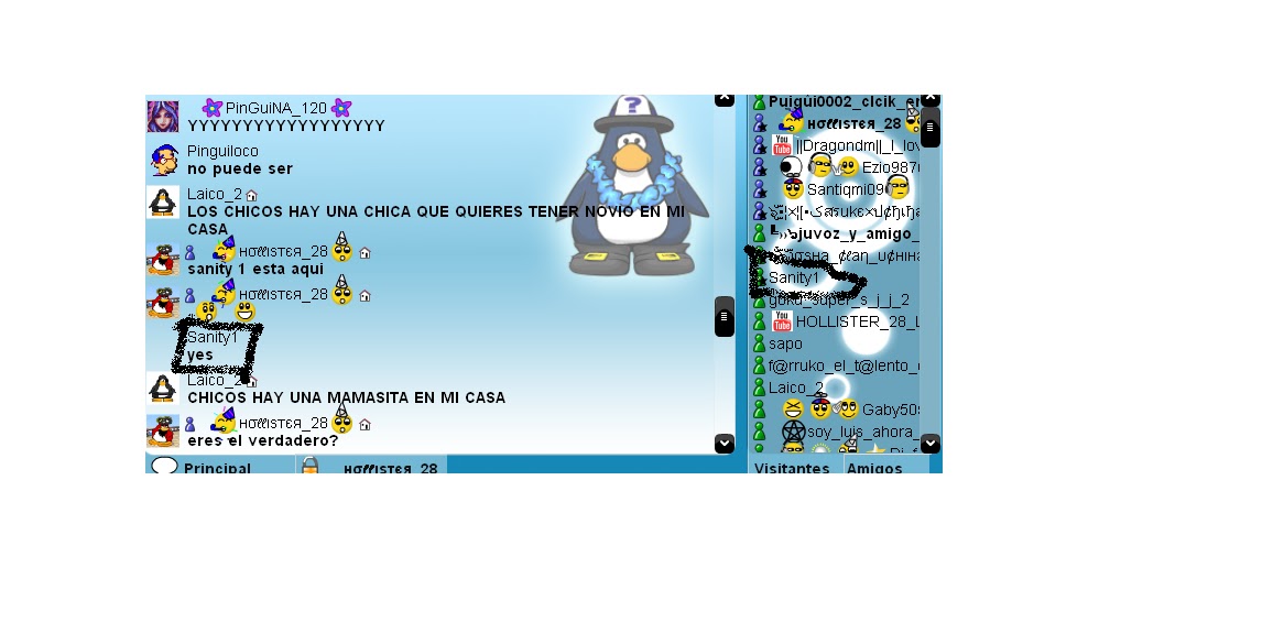 Club Penguin Action: Miren vi a Sanyti1 en el chat de Club penguin acces