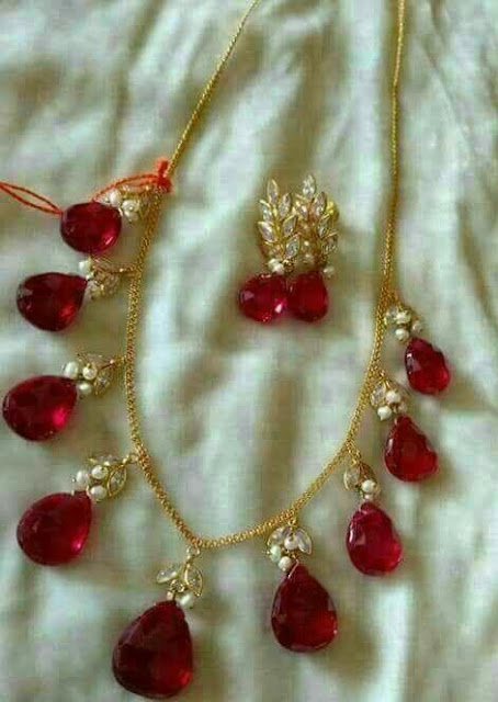 Very Light Weight Simple Ruby Drops Sets - Jewellery Designs