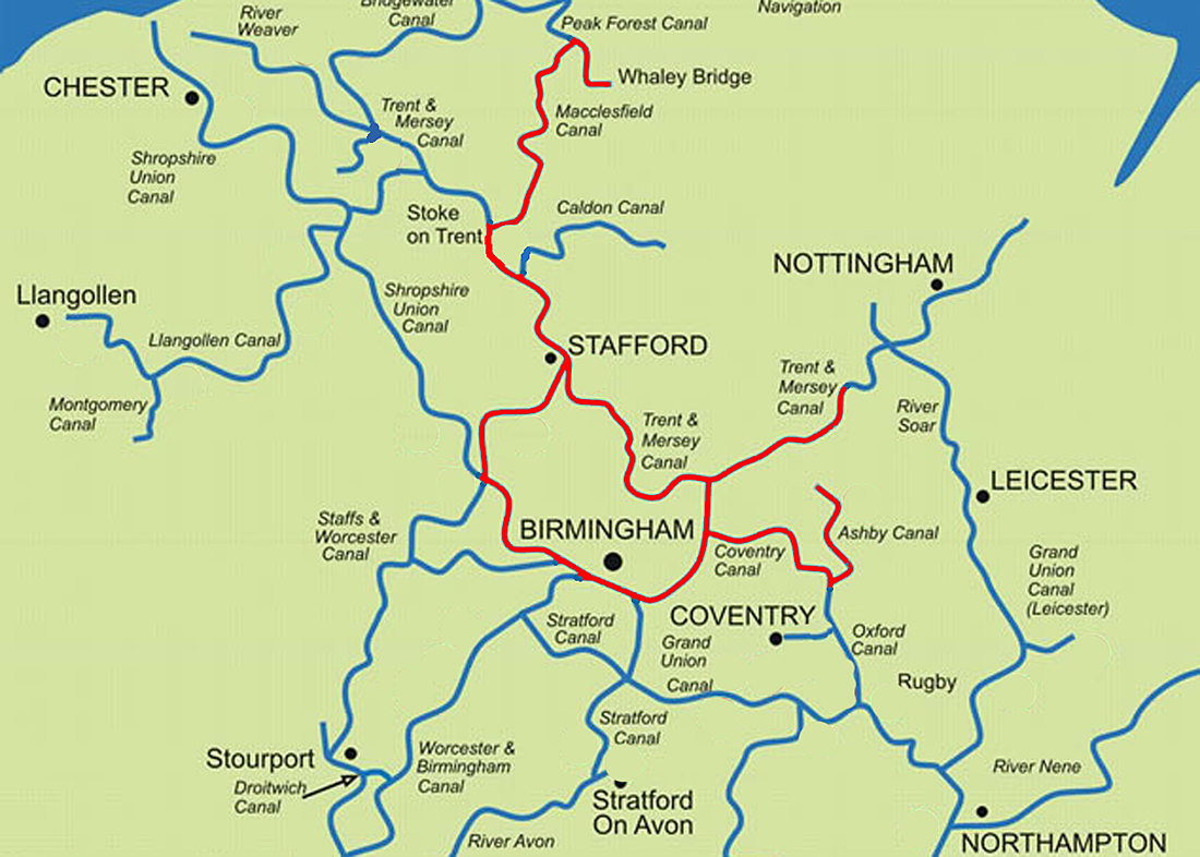 Amos & Charlene Narrowboating 2016: Map of Midland Canals