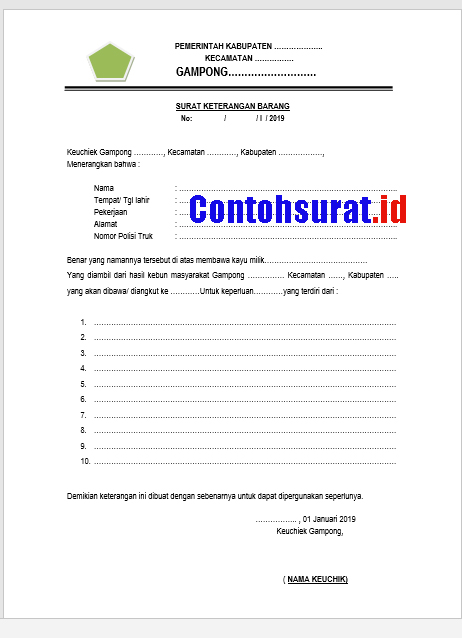 Contoh Surat Keterangan Asal Usul Barang - Delinewstv