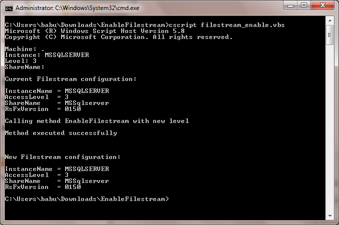 Microsoft Technology: Enable FILESTREAM thru command Prompt.