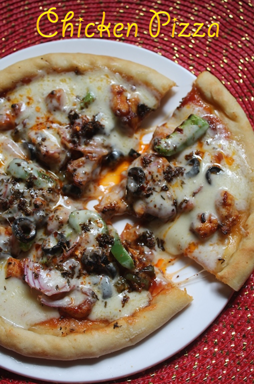 Chicken Pizza Recipe - Spicy Chicken Pizza Recipe - Yummy Tummy