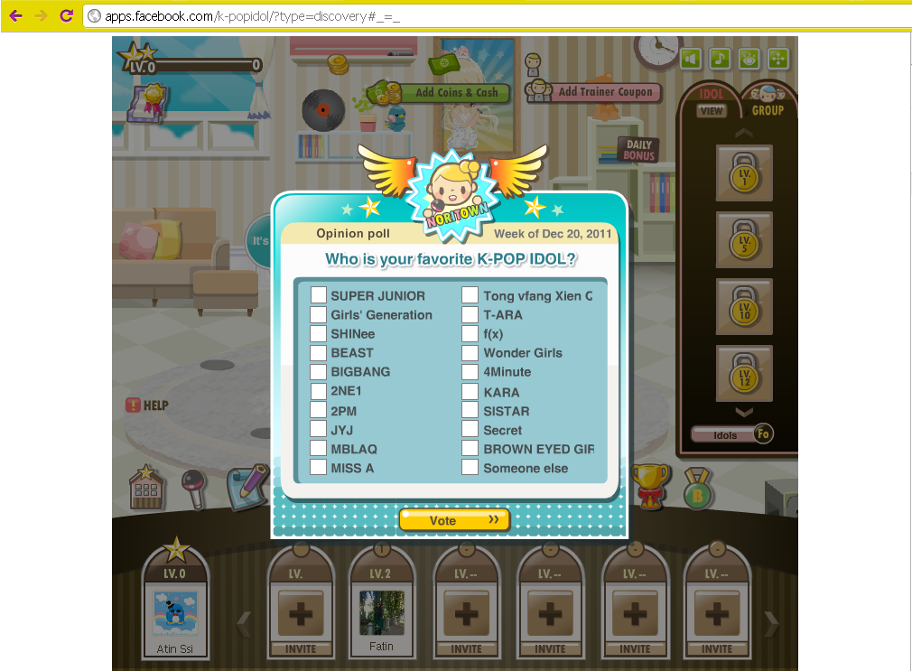 FatinBunny: K-POP IDOL facebook game