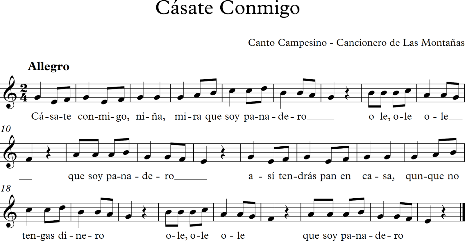 Cásate Conmigo. Partitura para flauta dulce - Descubriendo la Música