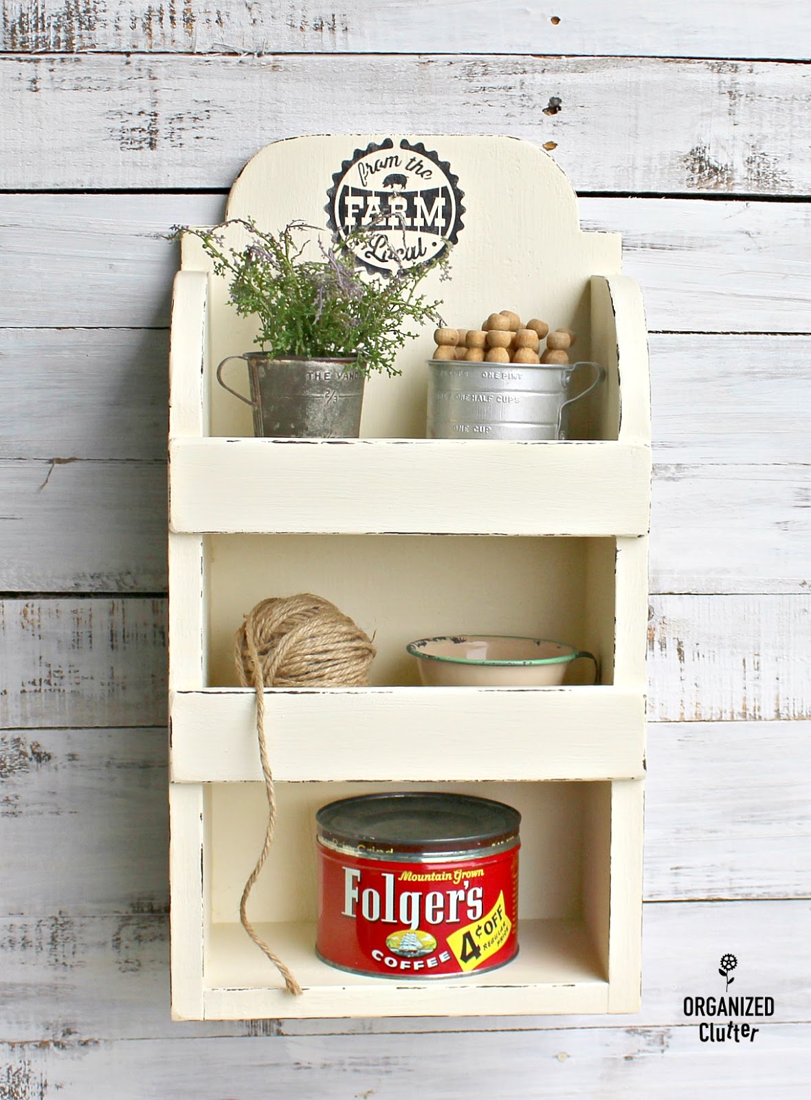Add Farmhouse Style To A Garage Sale Shelf With Paint & Stencils ...