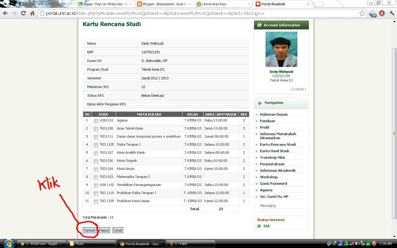 Belajar Blog: Tata Cara Pengisian KRS Online PORTAL UNRI (unri.ac.id)
