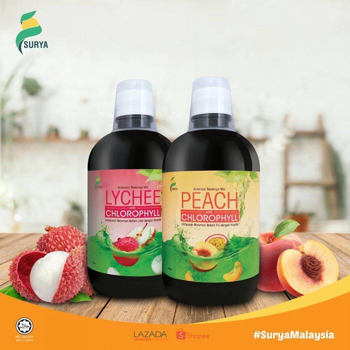 Surya Chlorophyll Campuran Minuman Botani Laici/Peach untuk Seisi Keluarga