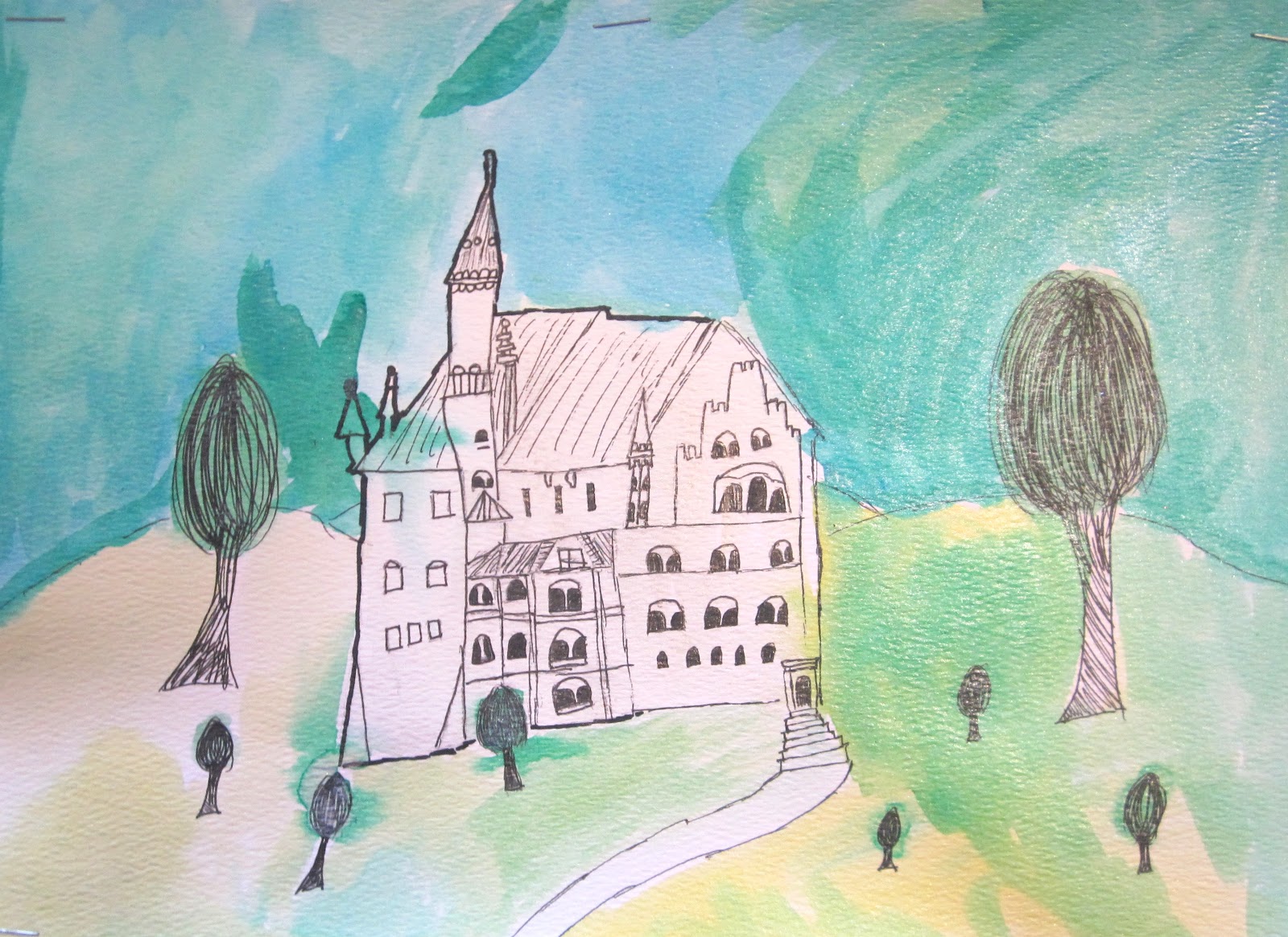 Art is Basic-- Art Teacher Blog: Castles with Pen and Watercolor-- 5th ...