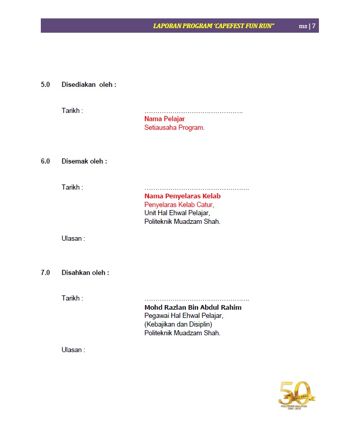FORMAT KERTAS KERJA & LAPORAN: FORMAT LAPORAN AKTIVITI