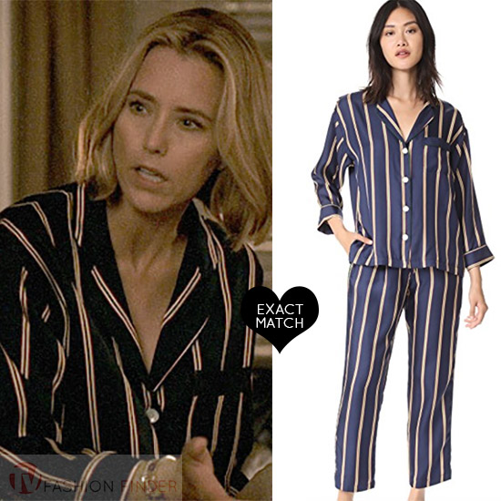 Tea Leoni in navy striped silk pajama on Madam Secretary season 4 ~ TV ...
