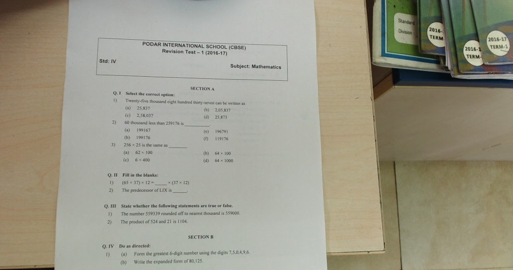 PIS VADODARA STD 4: 4-GRADE REVISION WORKSHEET FOR MATHS AND E.V.S