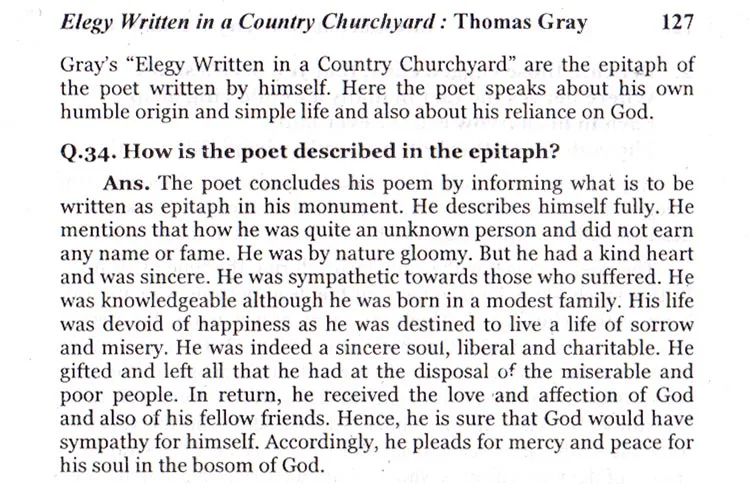 Short Questions with Answers (Elegy written in a country churchyard ...