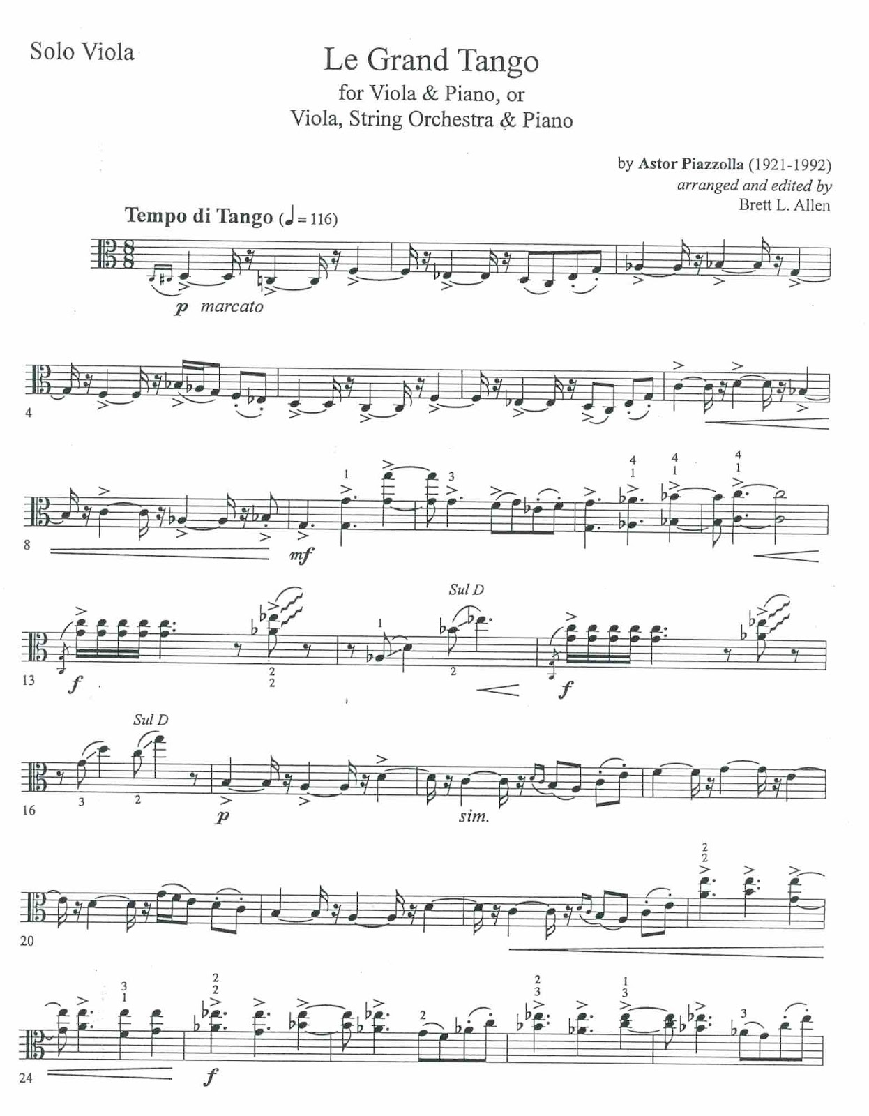 Astor Piazzolla's Le Grand Tango - for Solo Viola | brettallenmusic.com