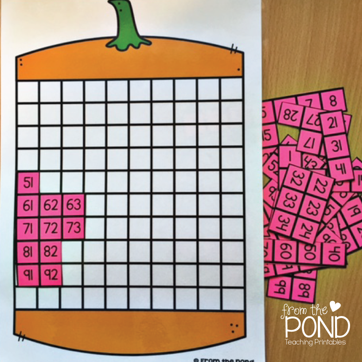 Pumpkin 100 Chart Activity Freebie | From the Pond