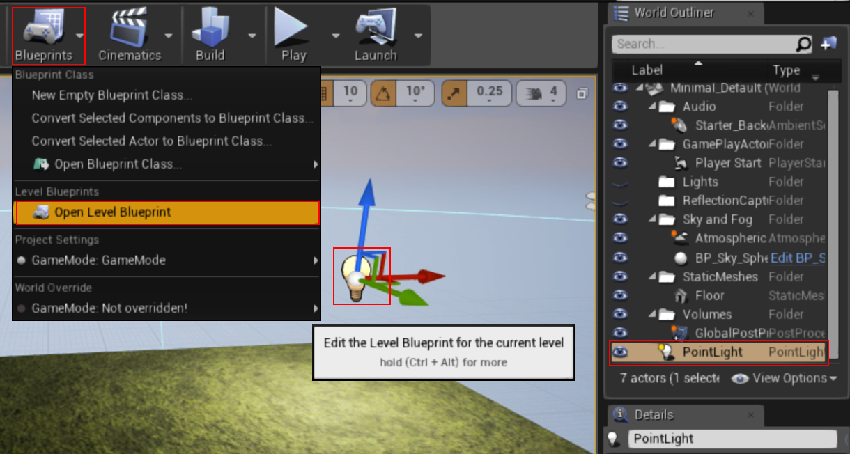I touchs: Unreal: Level Blueprint > Accessing Actors