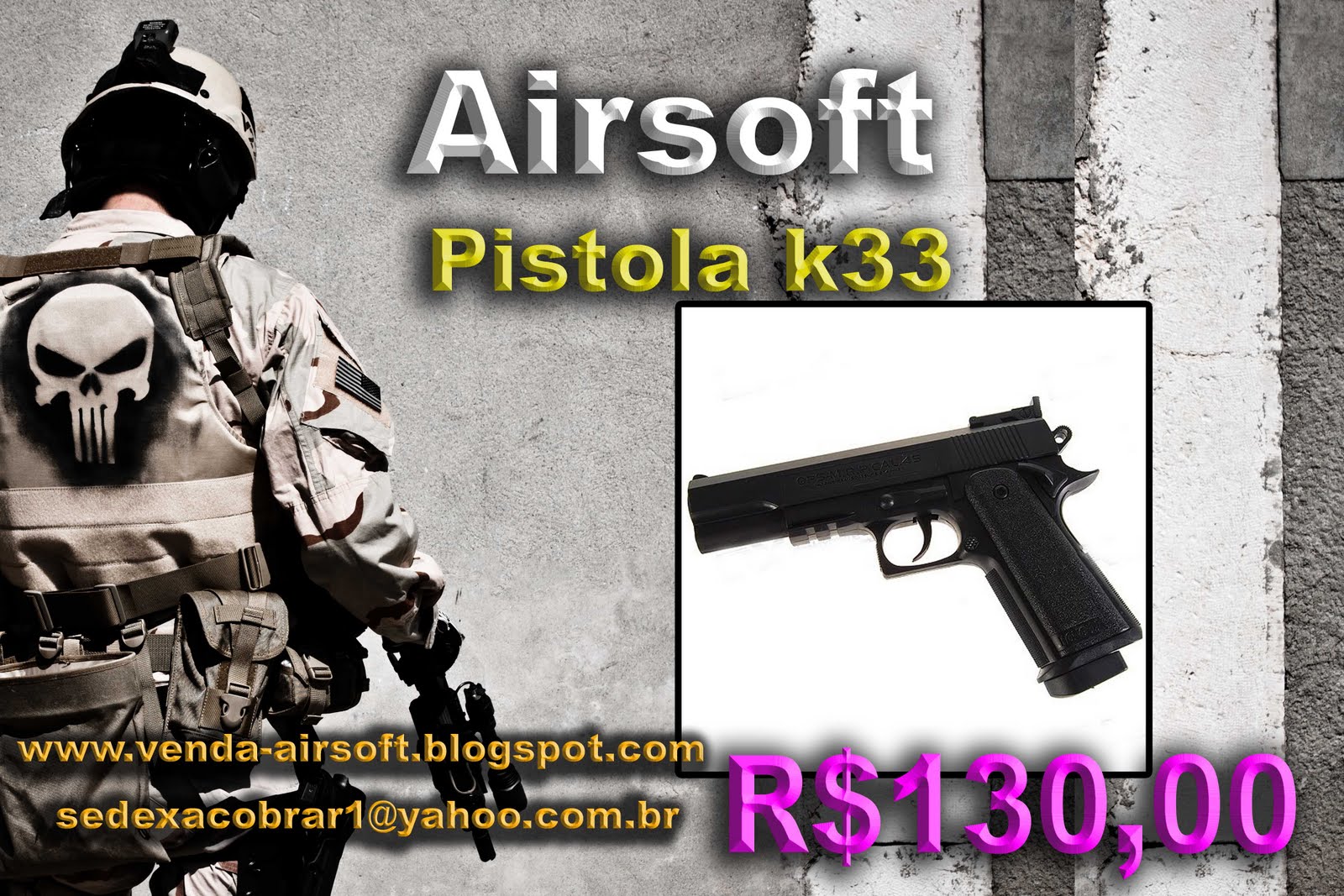 Venda de Airsoft - Pistolas e Fuzil: PISTOLA K33 AIRSOFT R$130,00