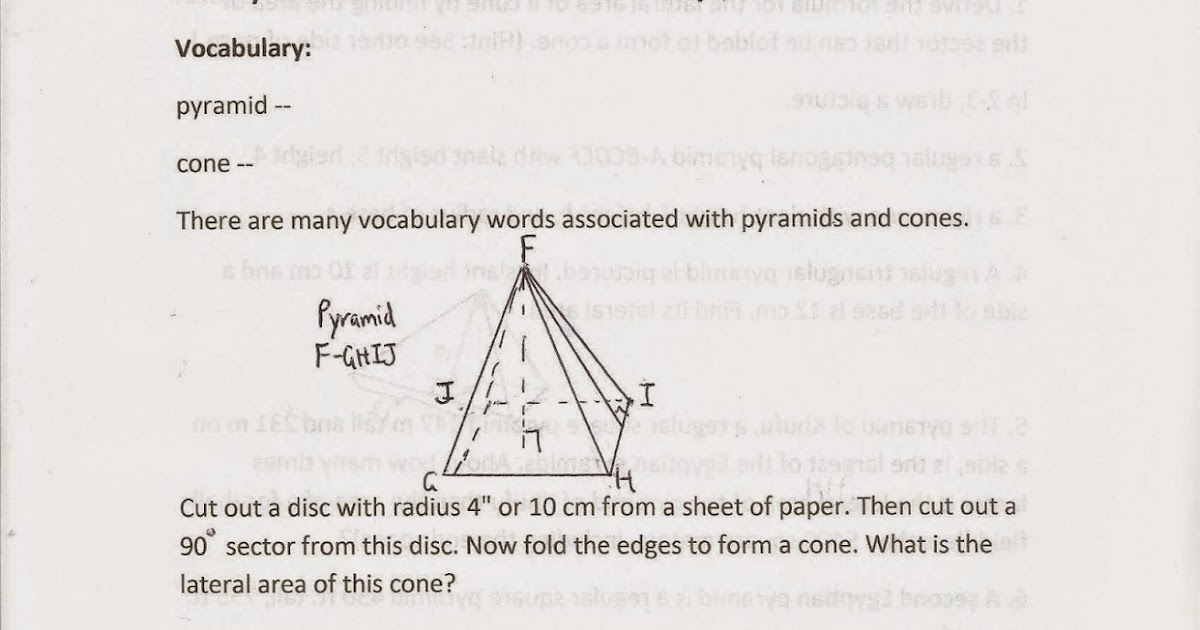 Geometry, Common Core Style: Lesson 10-2: Surface Areas of Pyramids and ...