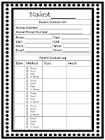 Classroom Freebies Too: Free Parent Contact Log