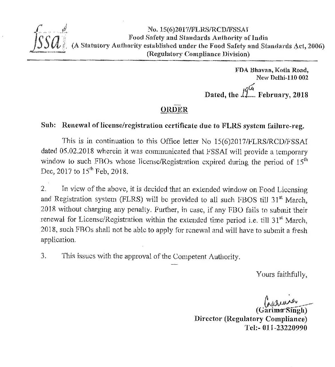 FOOD SAFETY LATEST: FSSAI order on Renewal of License/Registration ...