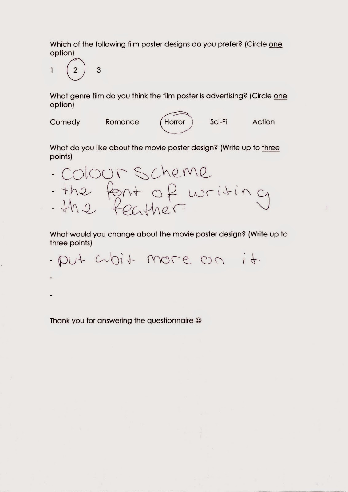 Rosie Lines A-Level Media Studies: Final Poster Design - Questionnaire ...