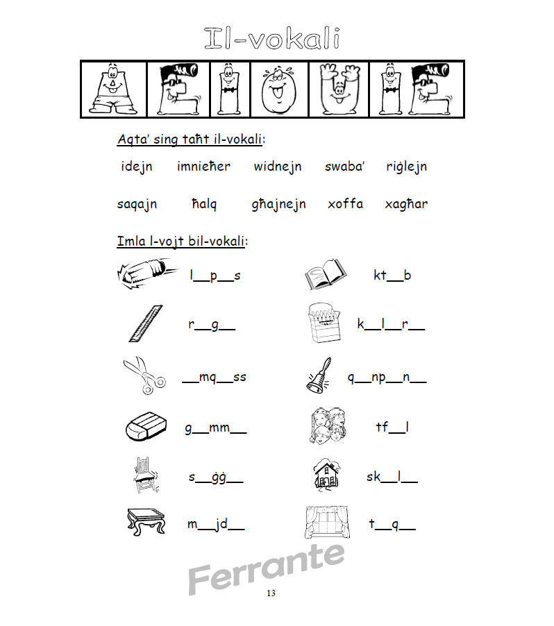 Il-Malti għat-Tfal: Il-Vokali - Xogħol ta’ Mrs Antonella Ferrante