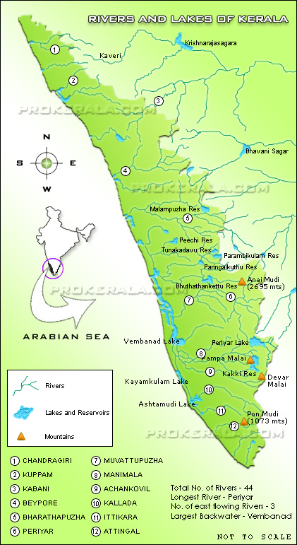 Kerala River Map - TRAVAL INDIA