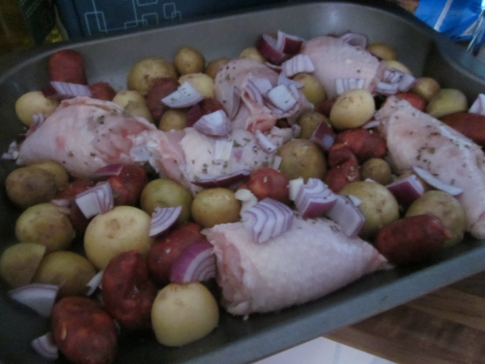 Nigella's Spanish Chicken with Chorizo and Potatoes | Blue Sky and Bunting