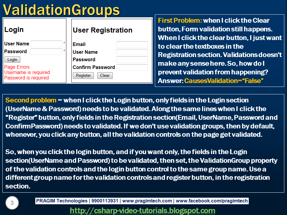 Sql server, .net and c# video tutorial: Part 50 – Validation Groups